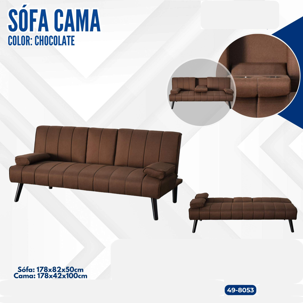 SOFA CAMA CHOCOLATE CON PATAS NEGRAS | TrogonMall